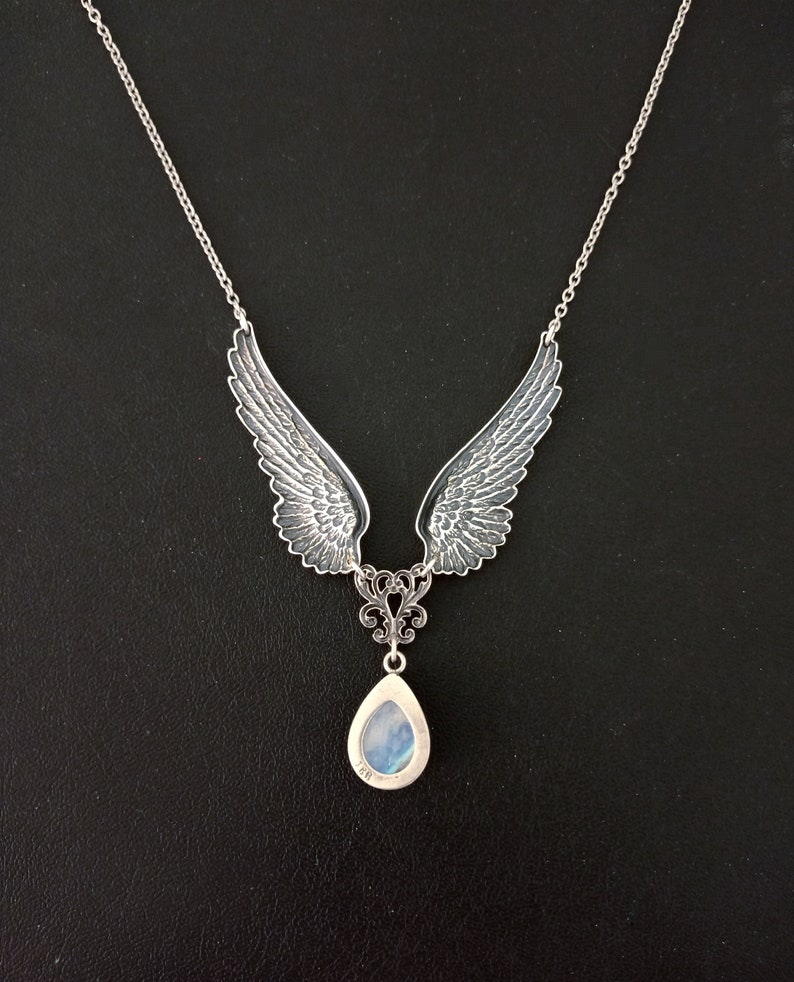 Moonstone Angel Wings Necklace Gothic Jewelry Silver Drop - Etsy