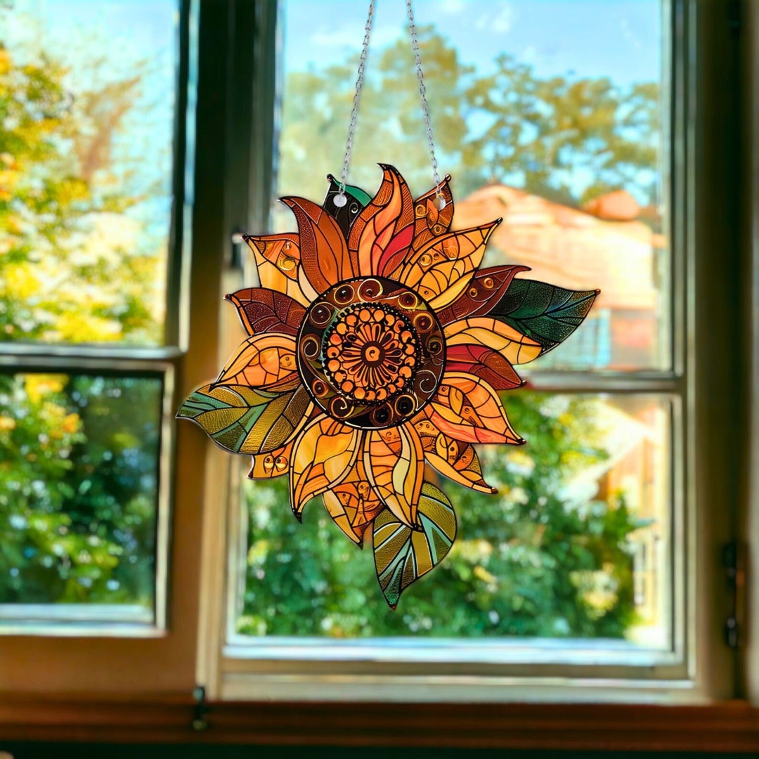 Sunflower Stained Glass Acrylic Window Hanging Sunflower Decor ...