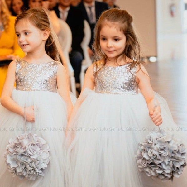 Silver Flower Girl Dress - Etsy