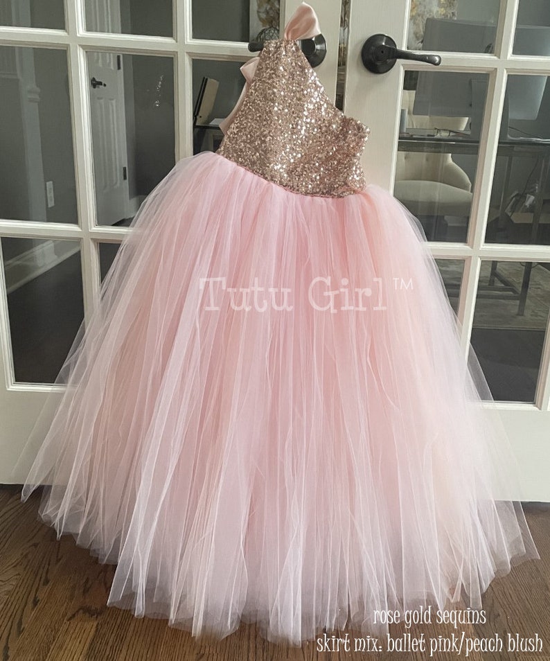 Peach Tulle Dress in Blush Sequins Flower Girl Dress Rose - Etsy