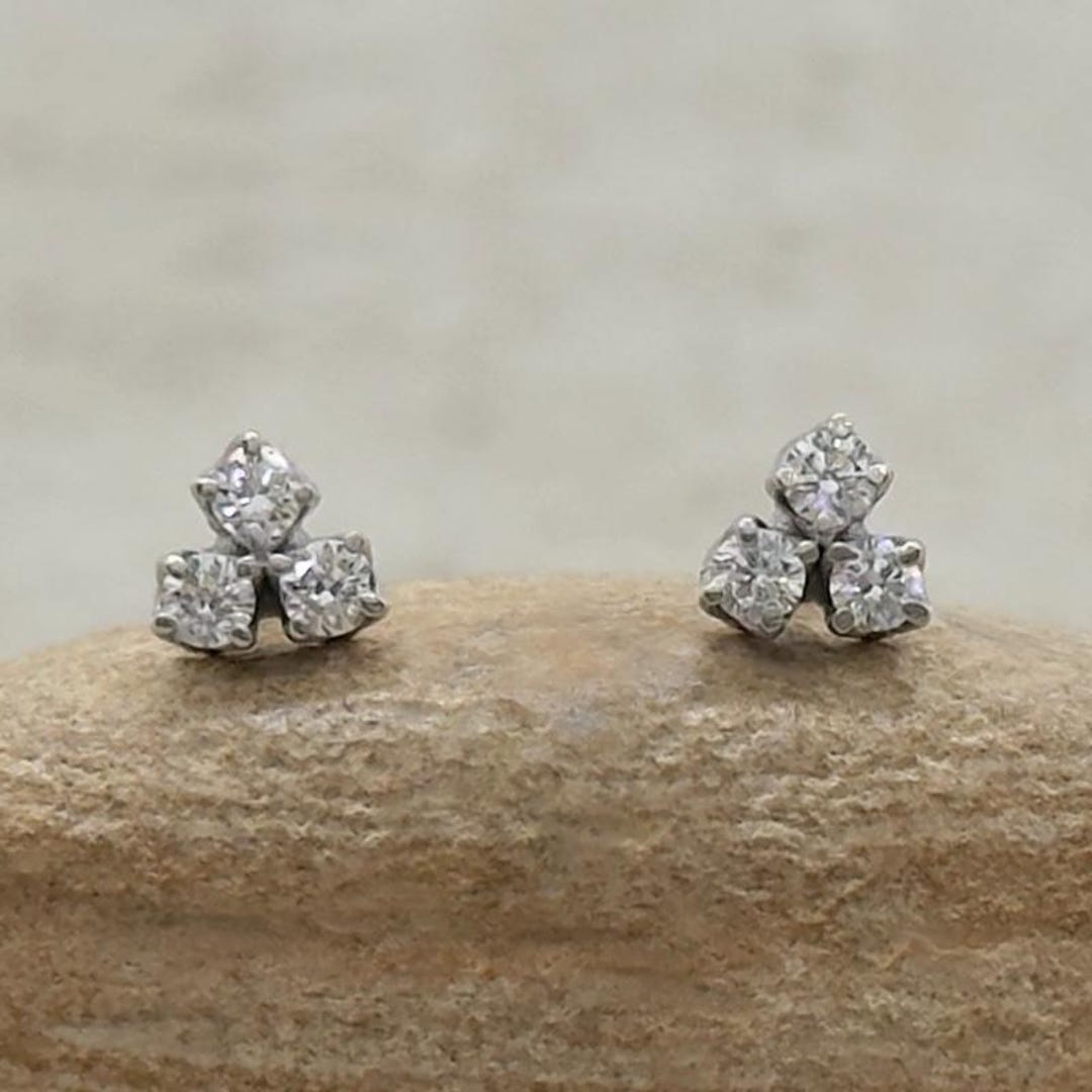 Diamond Cluster Earrings, Classic Diamond Stud Earrings, 3 Cluster ...