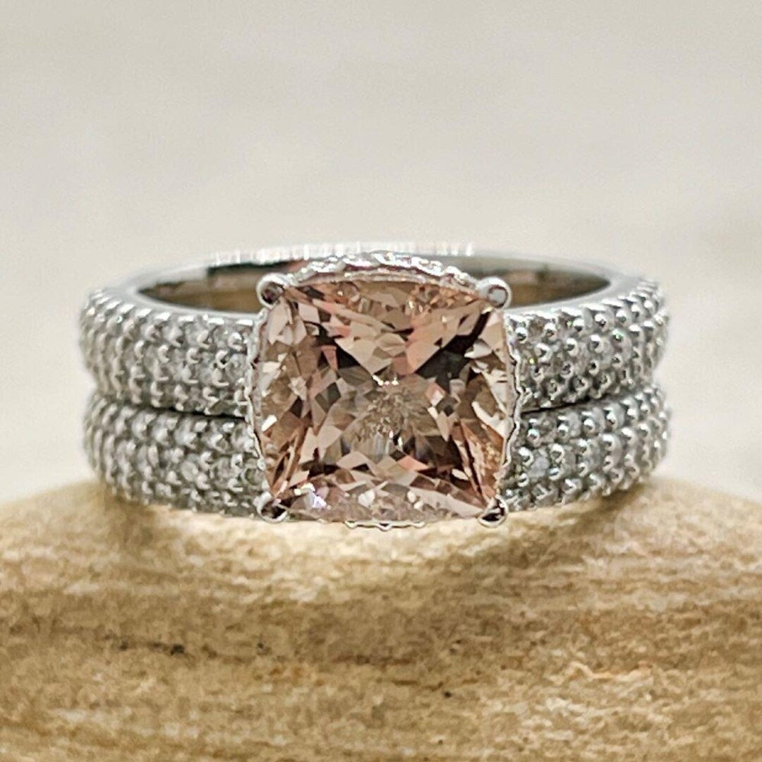 Triple Shank Engagement Ring Square Cushion 2 Carat Genuine Morganite ...