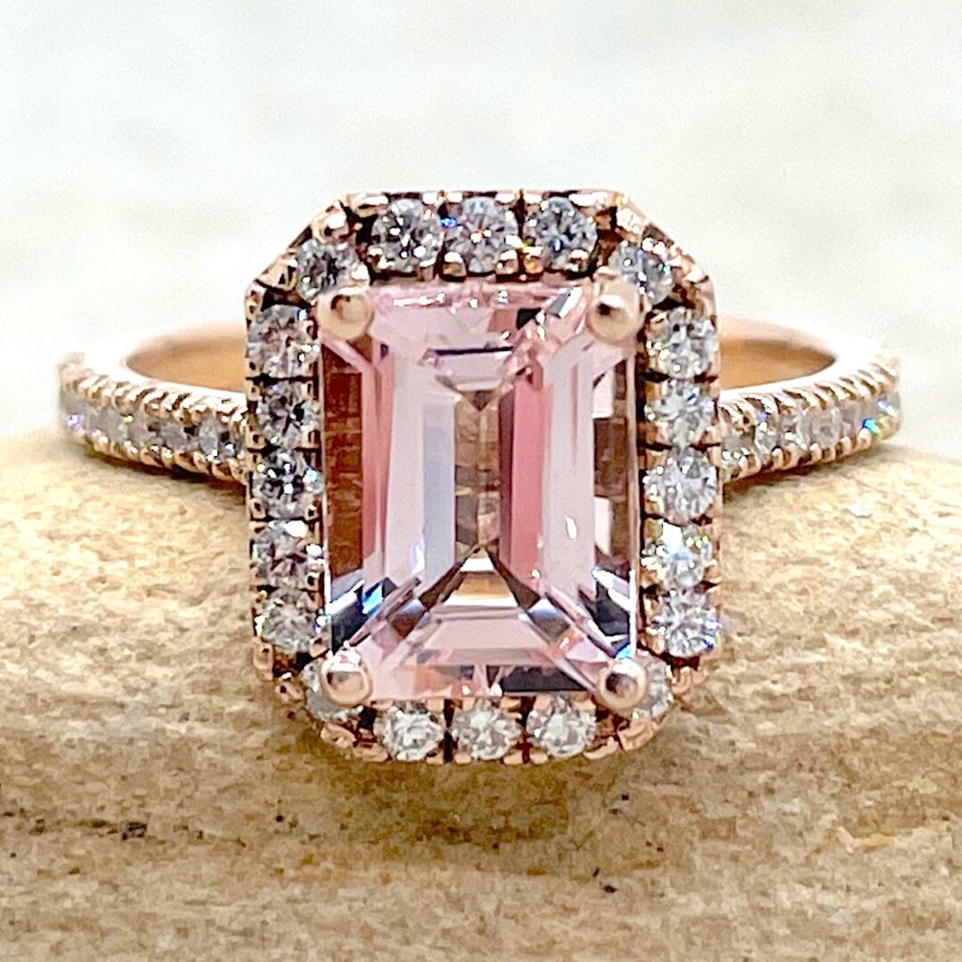 Rare Pink Emerald Cut Morganite Ring Lifetime Care Plan - Etsy