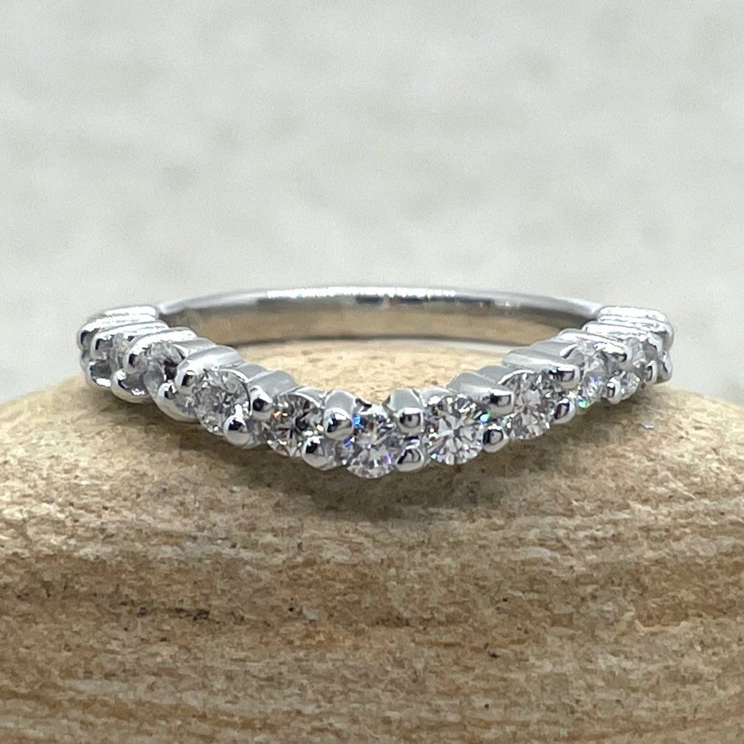 Contoured Diamond Wedding Band Curved Art Deco Golden Design Style ...