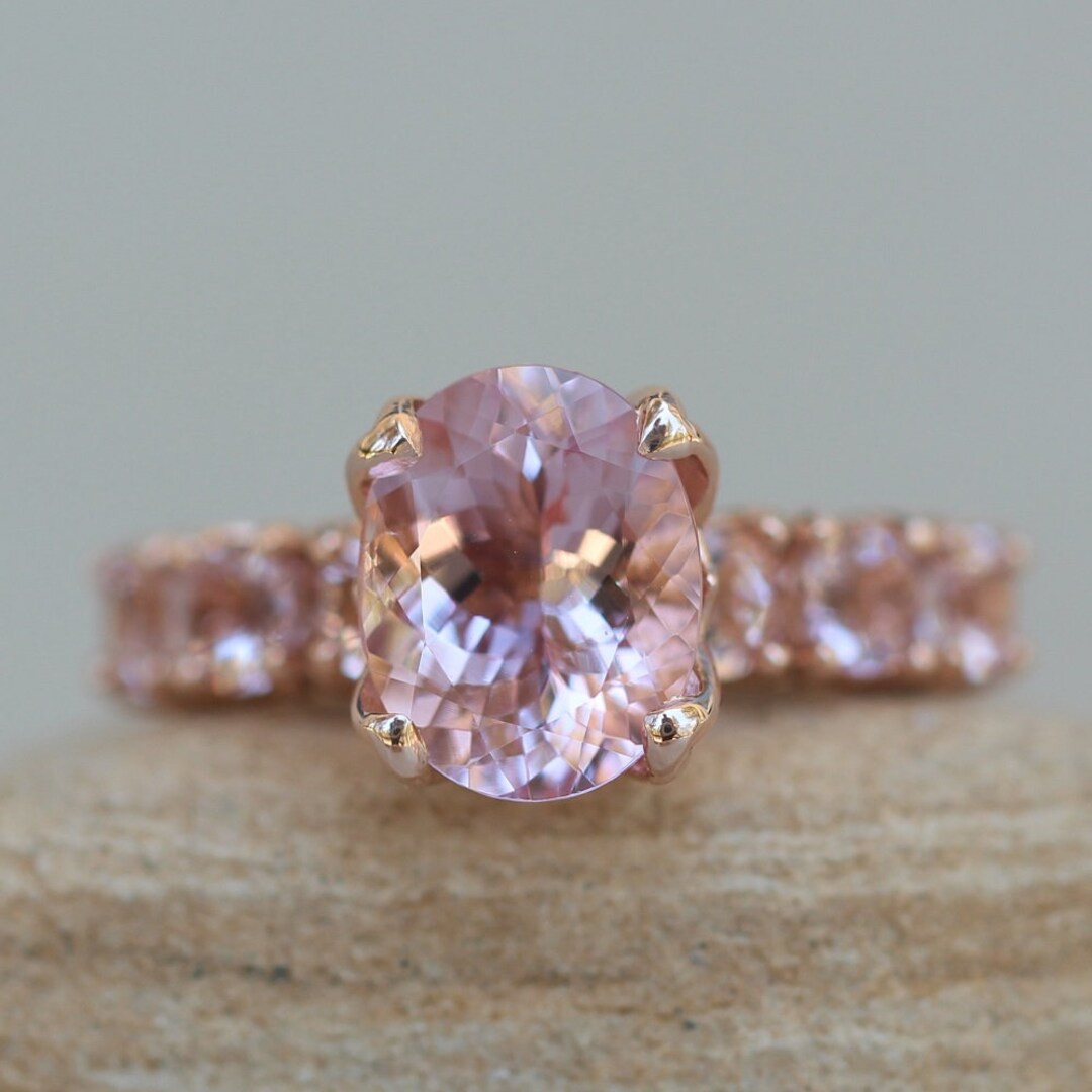 Oval Pink Morganite Ring With Large Round Pink Morganite Flower Shank ...