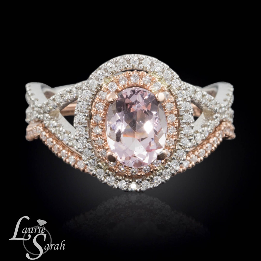 Morganite Engagement Ring With Diamond Contoured Wedding Band, Oval ...