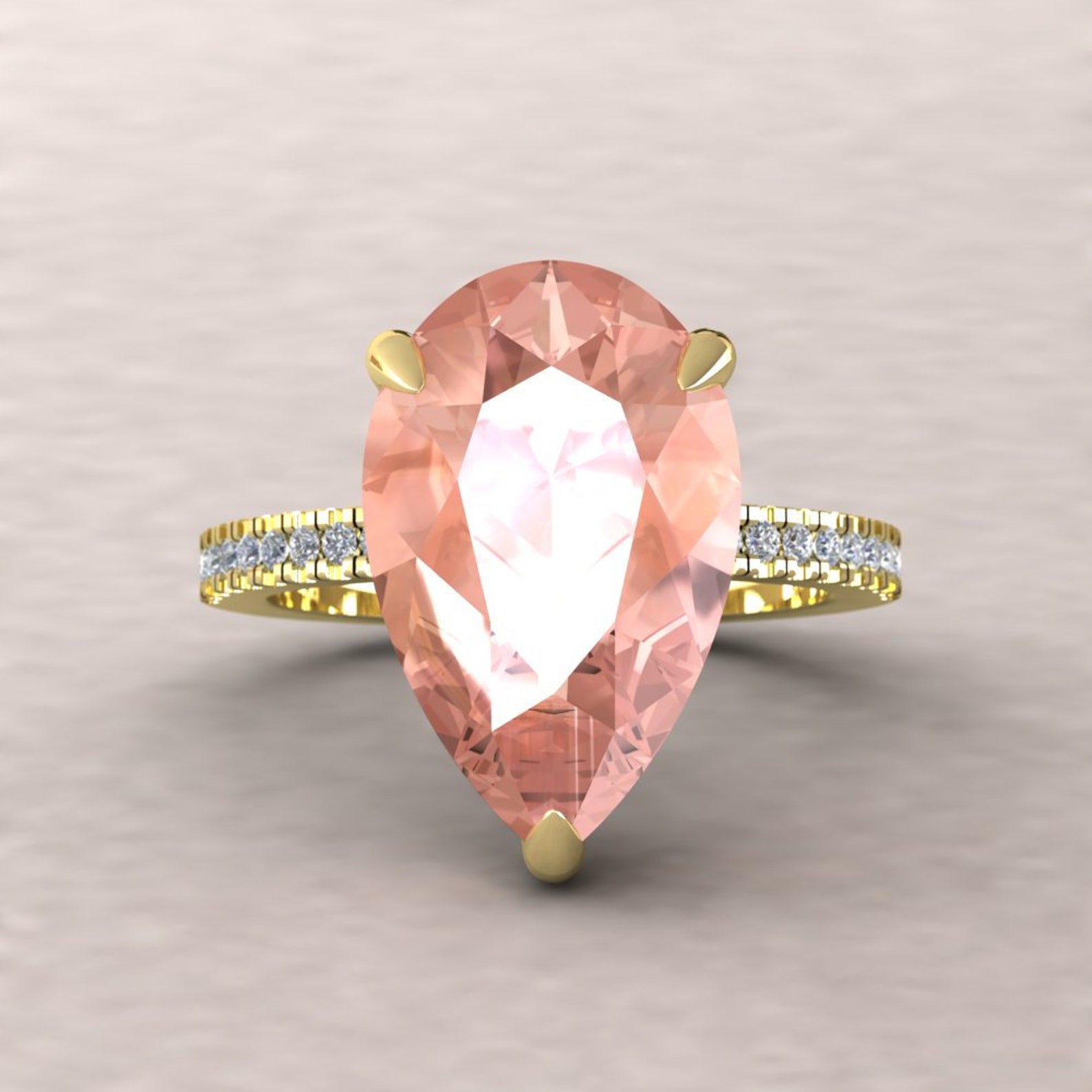 Pear Cut Morganite Engagement Ring with White Diamond Halo | Etsy