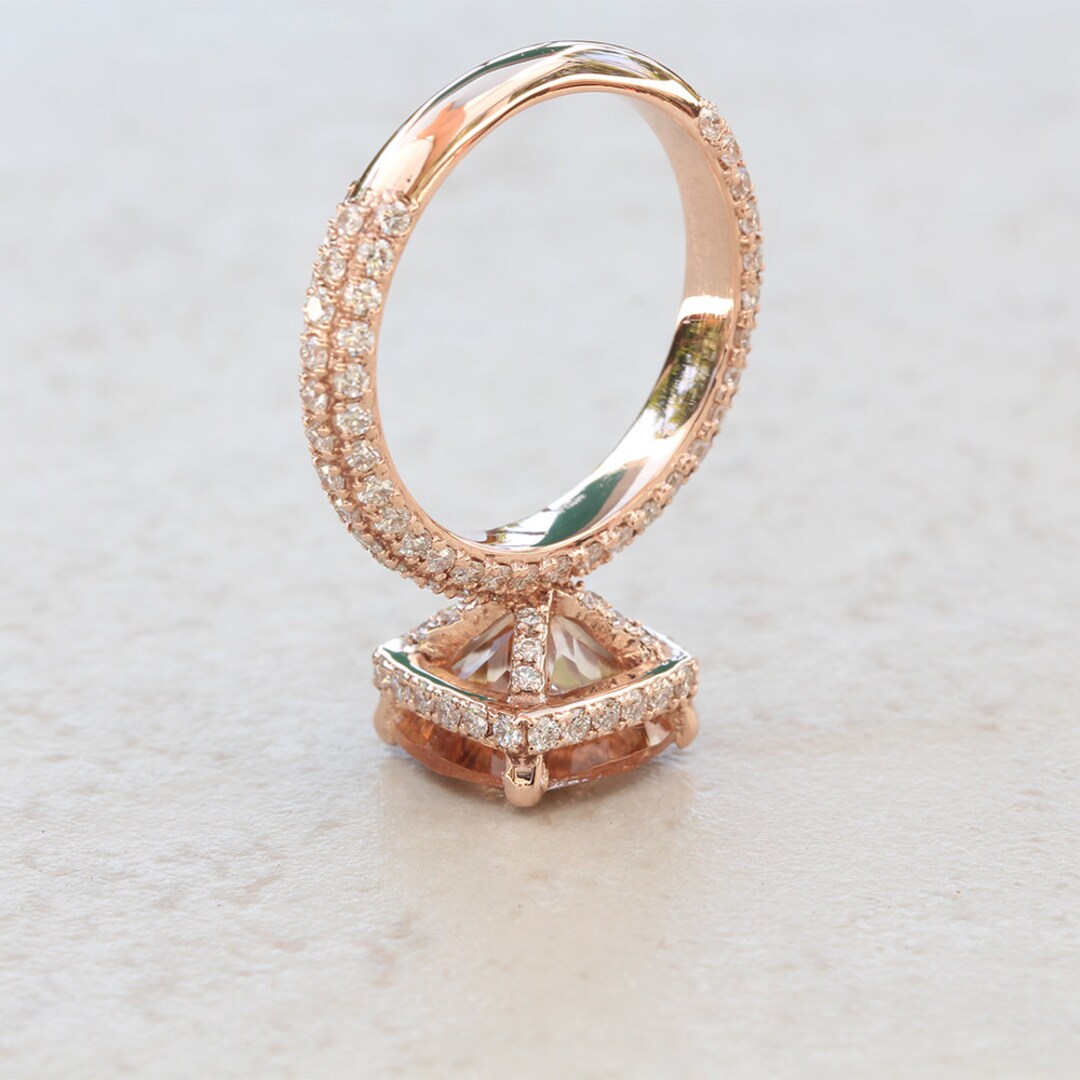Triple Shank Engagement Ring Cushion Morganite Diamonds on Prongs ...