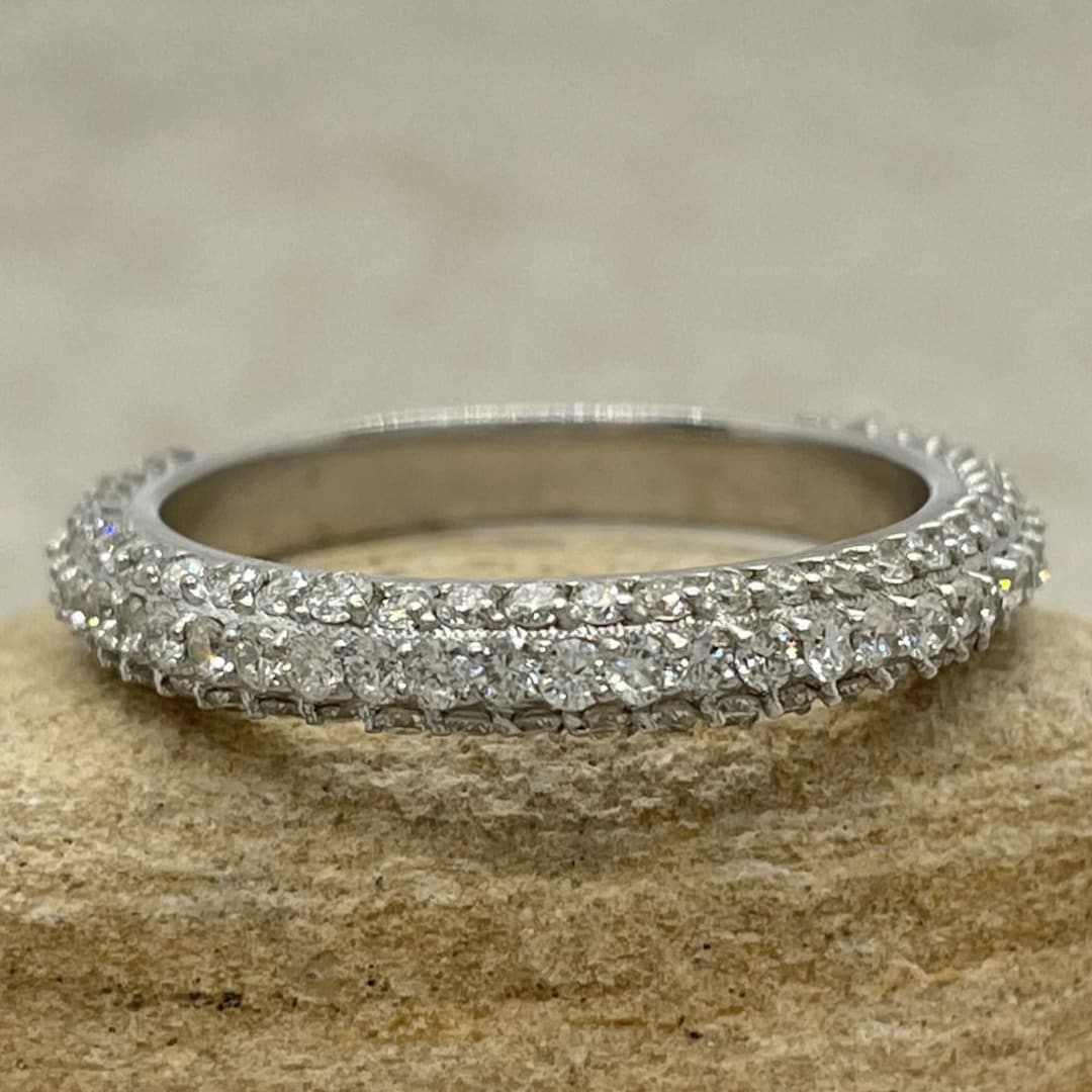 Triple Shank Diamond Wedding Band With Three Rows Going 3/4 Eternity ...