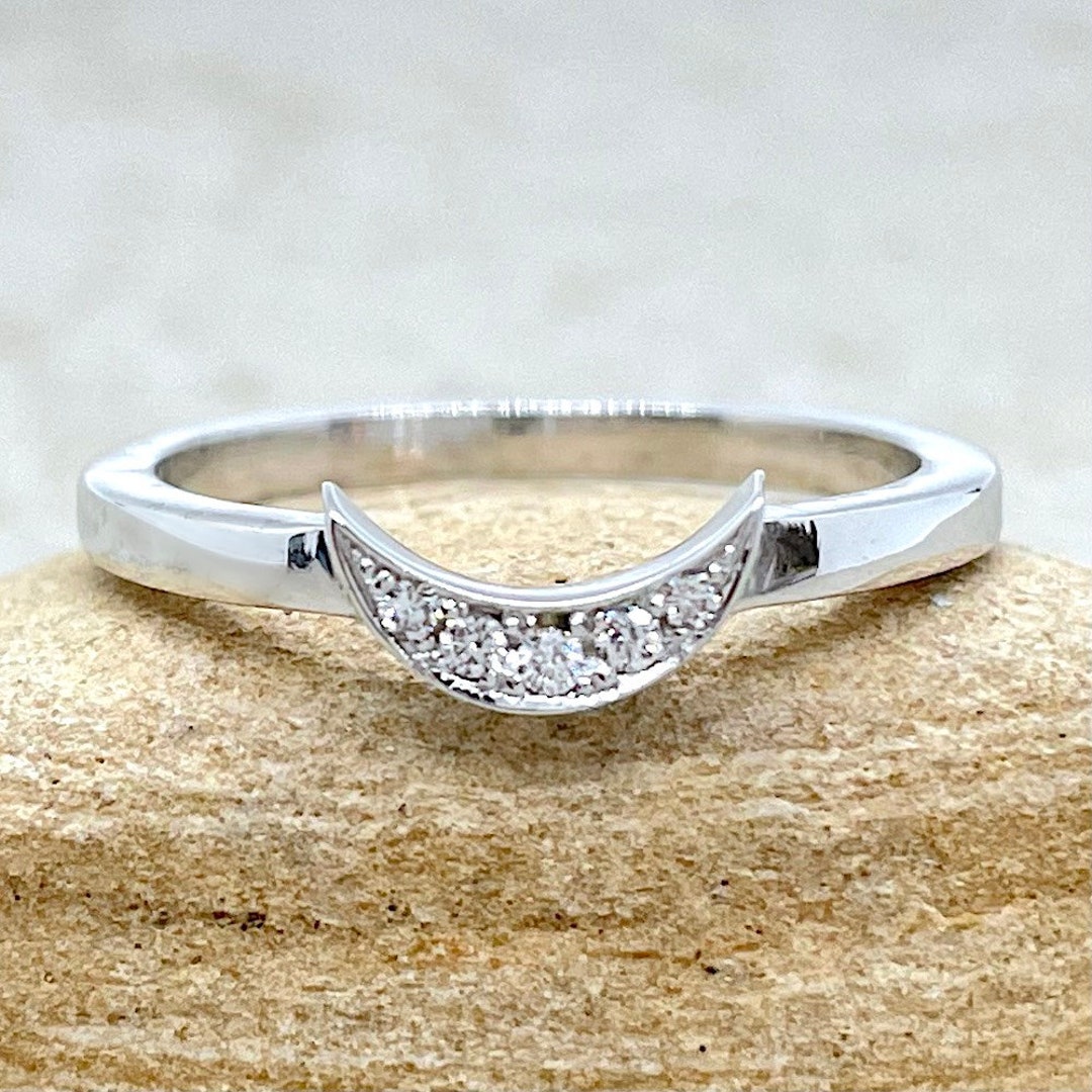 Crescent Moon Wedding Band With Organic or Lab Grown White Diamonds ...