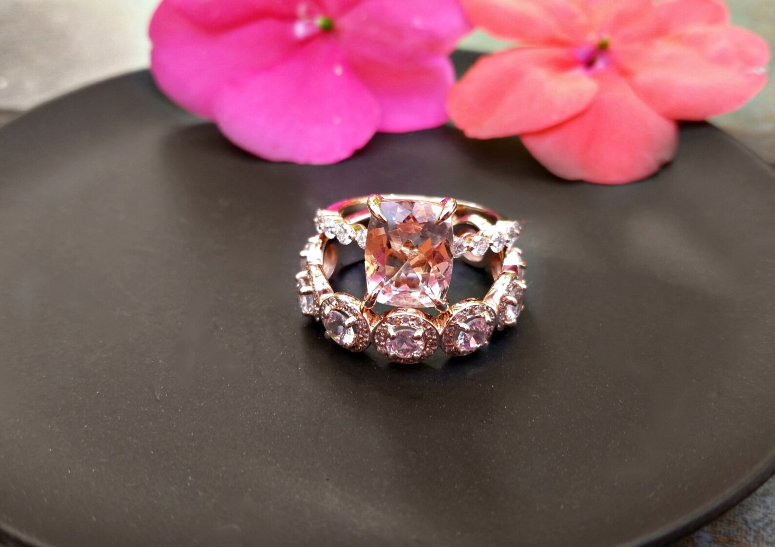 Morganite Engagement Ring Cushion Cut Morganite and Diamond - Etsy