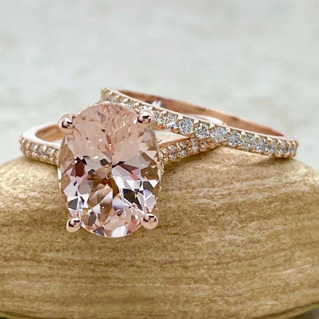 Oval Light Peach Morganite Bridal Set With Full Eternity Diamond Shank ...