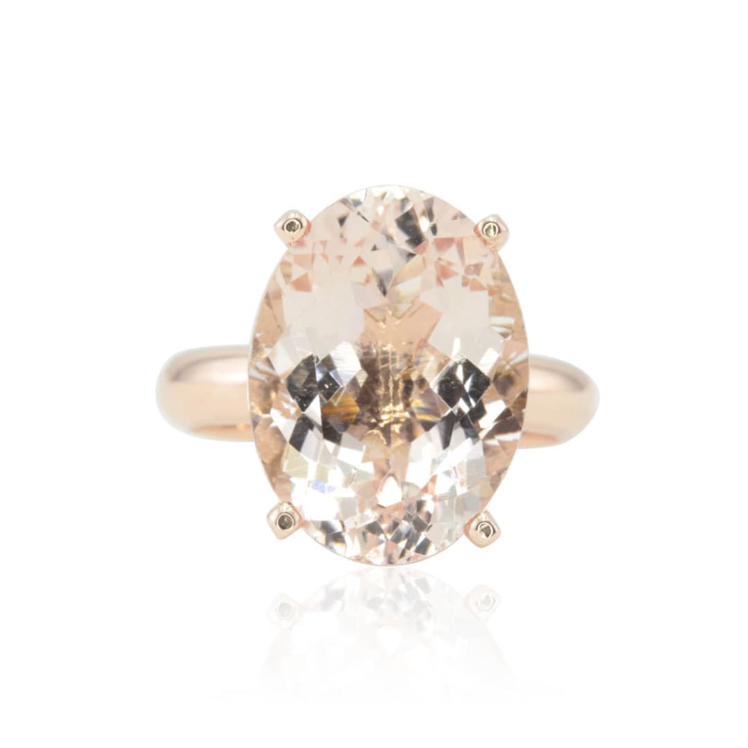 Oval Solitaire Engagement Ring, 9 Carat Morganite Filigree Plain Shank ...