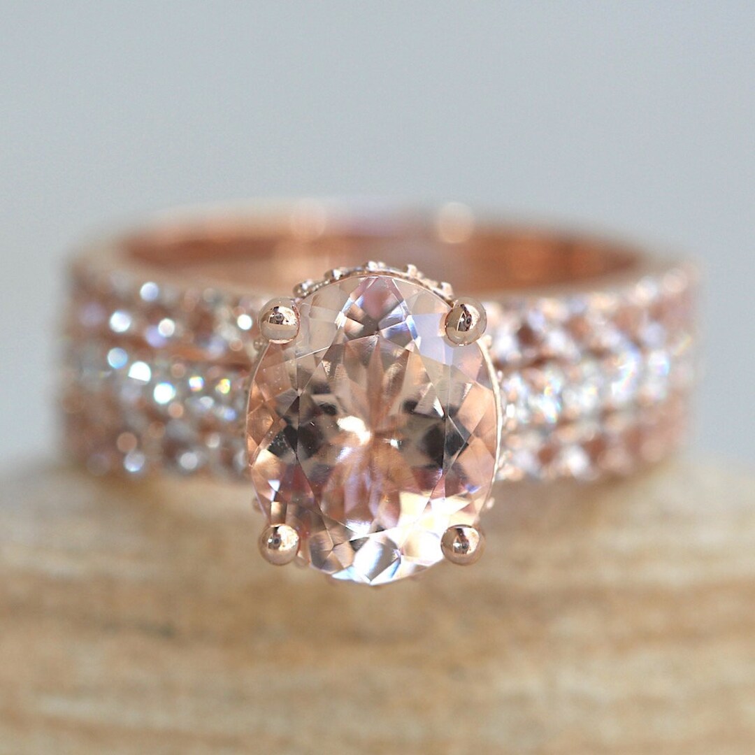 Peachy Pink Morganite Bridal Set Oval With Matching Morganite Bands ...
