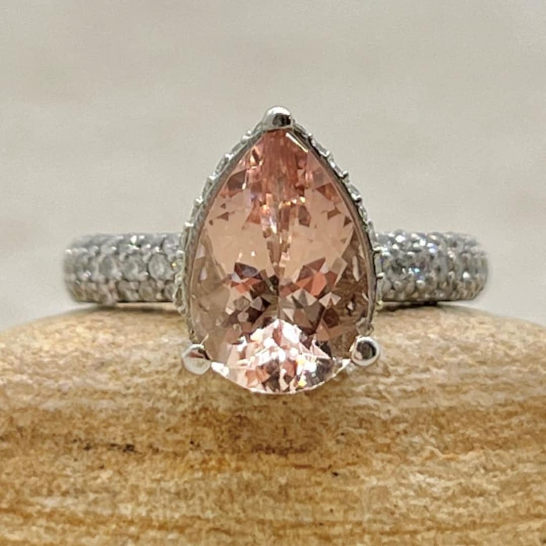 Pear Cut Morganite Engagement Ring Filigree Basket and Triple Shank ...
