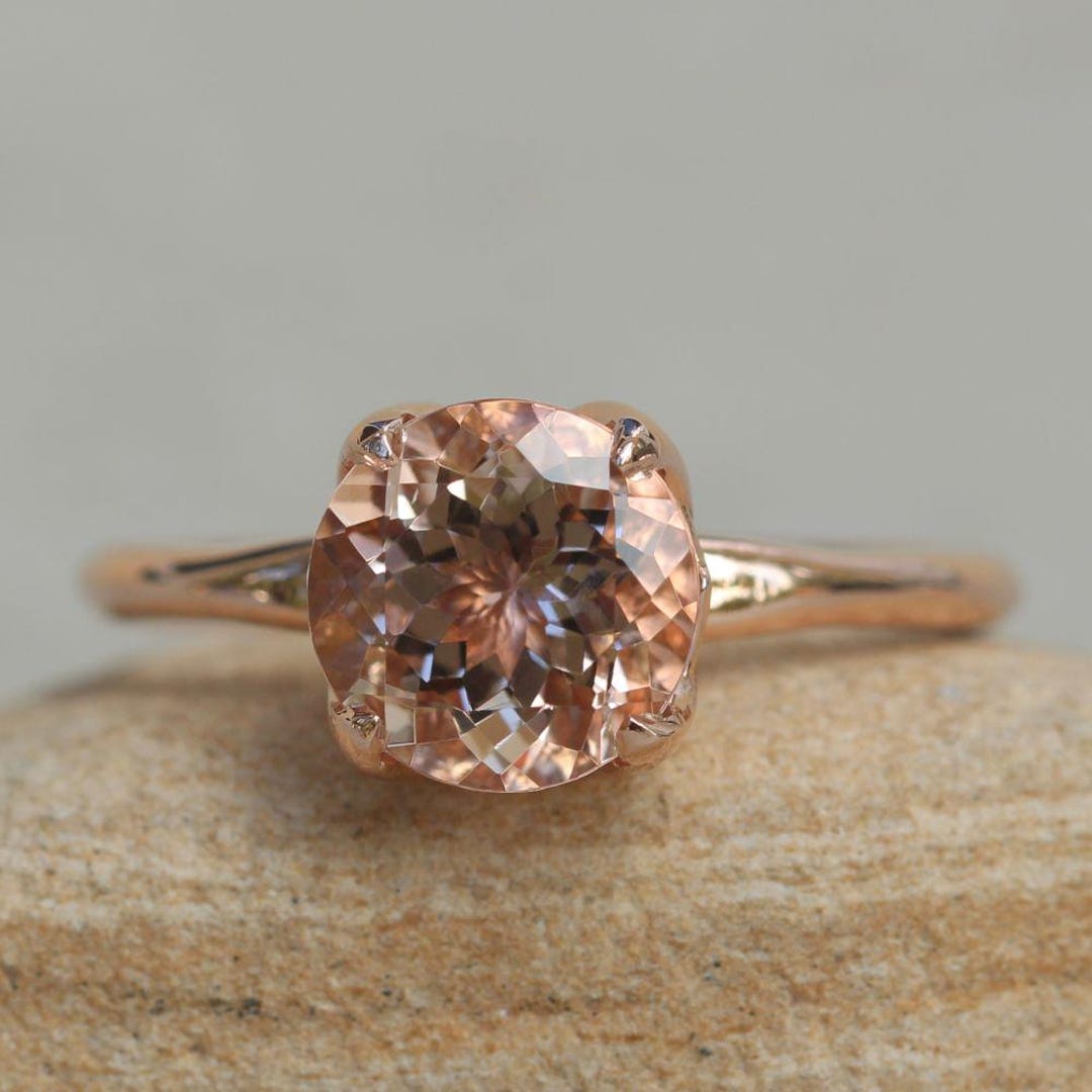 Morganite Flower Ring, Round Solitaire, Rounded Lily Petal Prongs ...