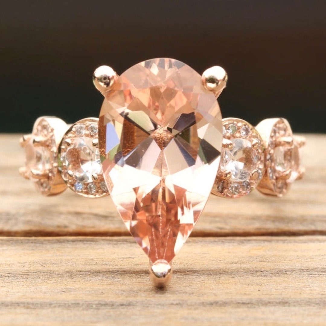Morganite Halo Engagement Ring With Pear Morganite and Halo Shank ...