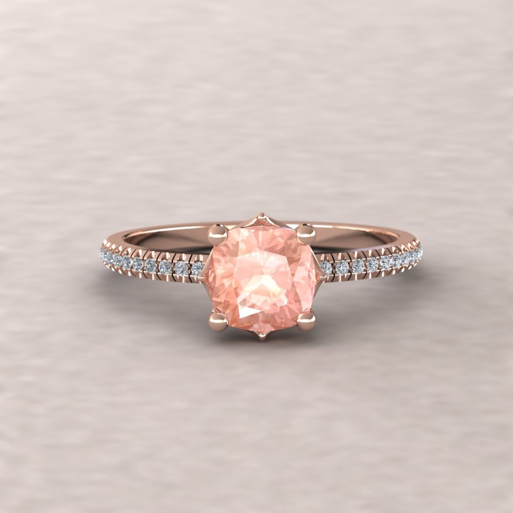 Dainty Morganite Ring 6mm Square Cushion Cut Morganite | Etsy