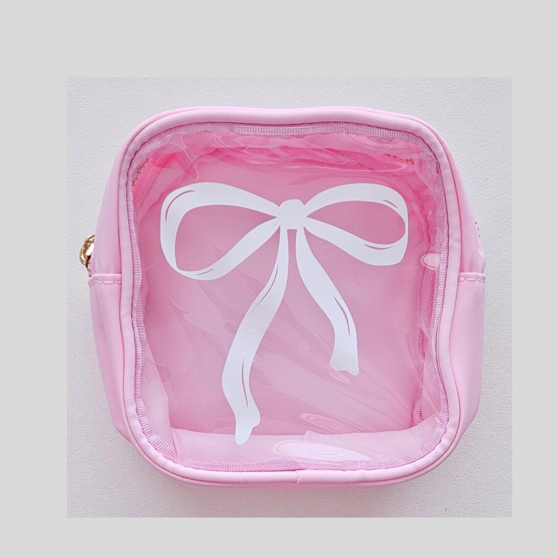 Small Nylon Makeup Bag With Bow, Clear Cosmetic Pouch, Travel Pouch ...