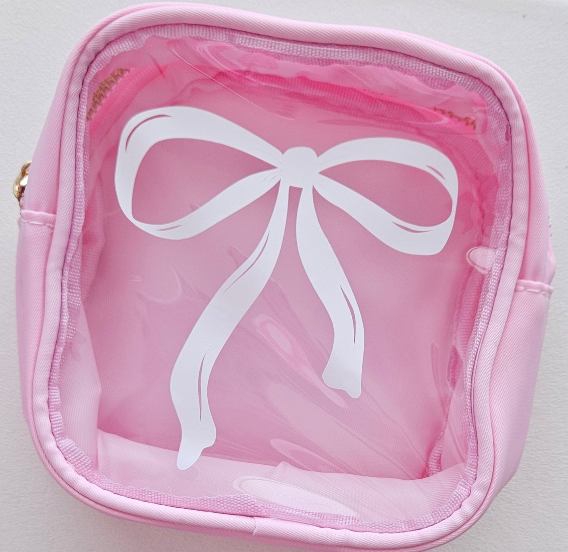 Small Nylon Makeup Bag With Bow, Clear Cosmetic Pouch, Travel Pouch ...