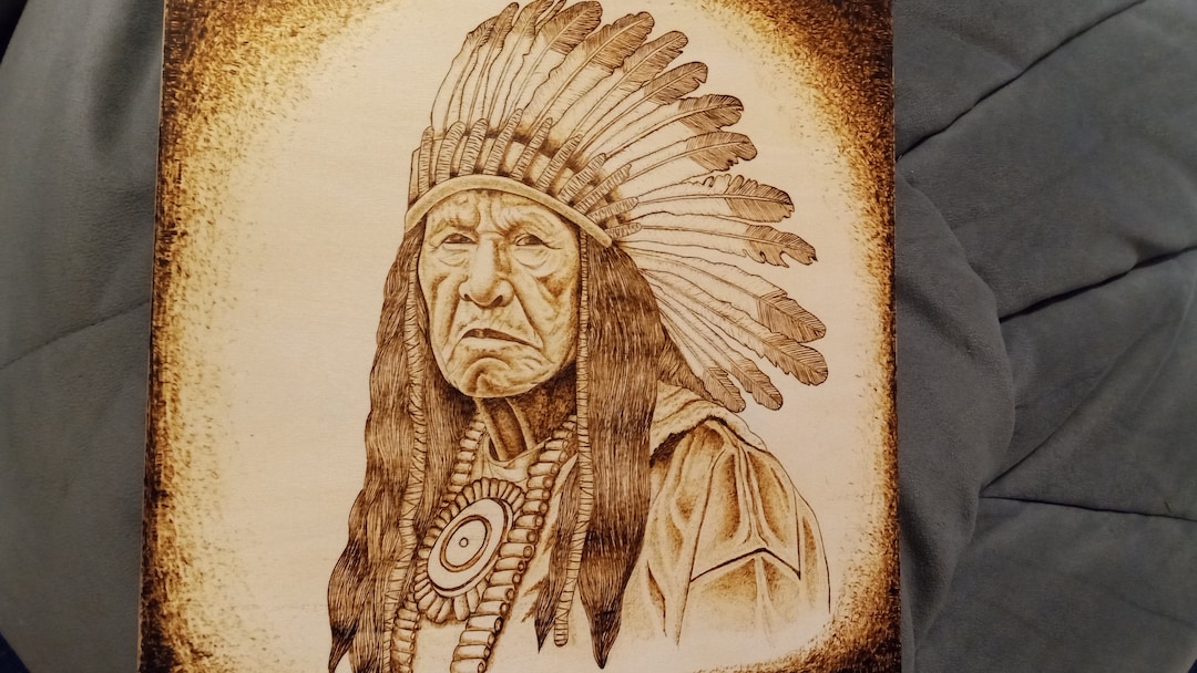 Pyrography by Hand Native American Portrait - Etsy