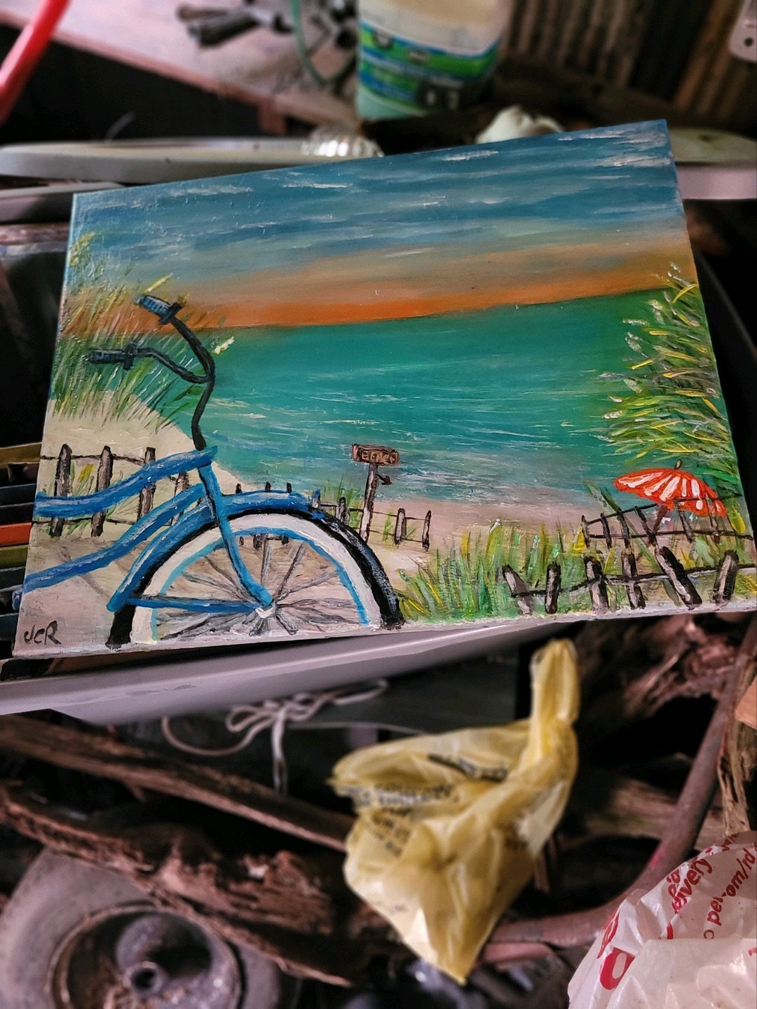 Original Beachy Bike Scene Acrylic Painting - Etsy