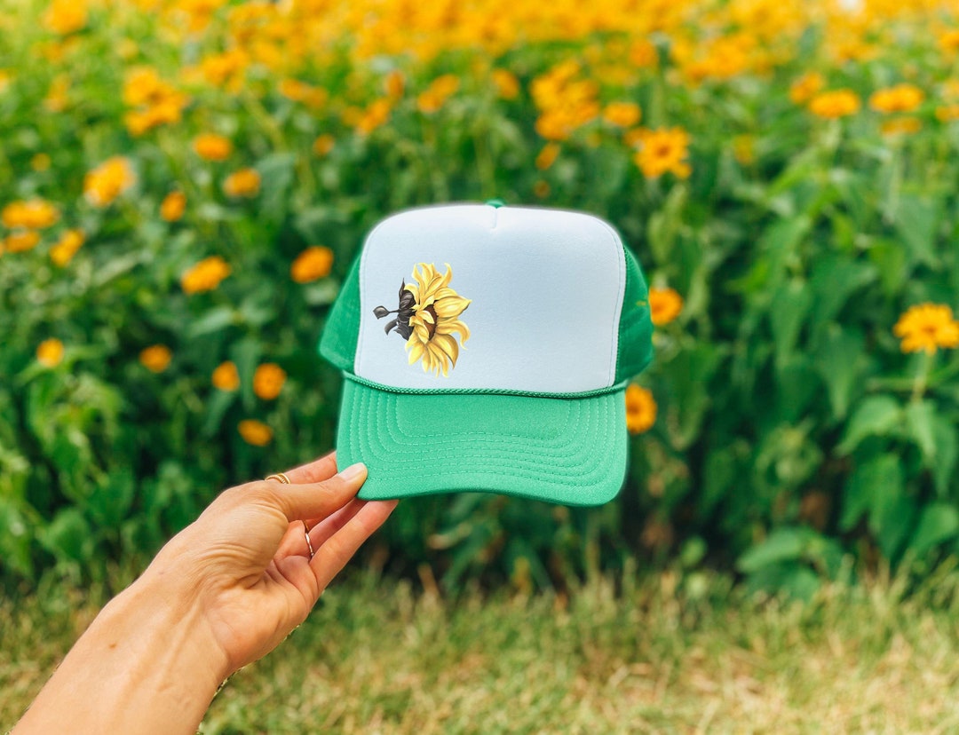 Sunflower Trucker Hat, Yellow Sunflower Hiking Hat, Sunflower Mesh Back ...