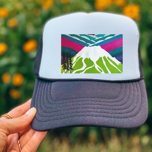 Neon Mount Bachelor Trucker Hat, Cascade Mountain Cap, Abstract ...