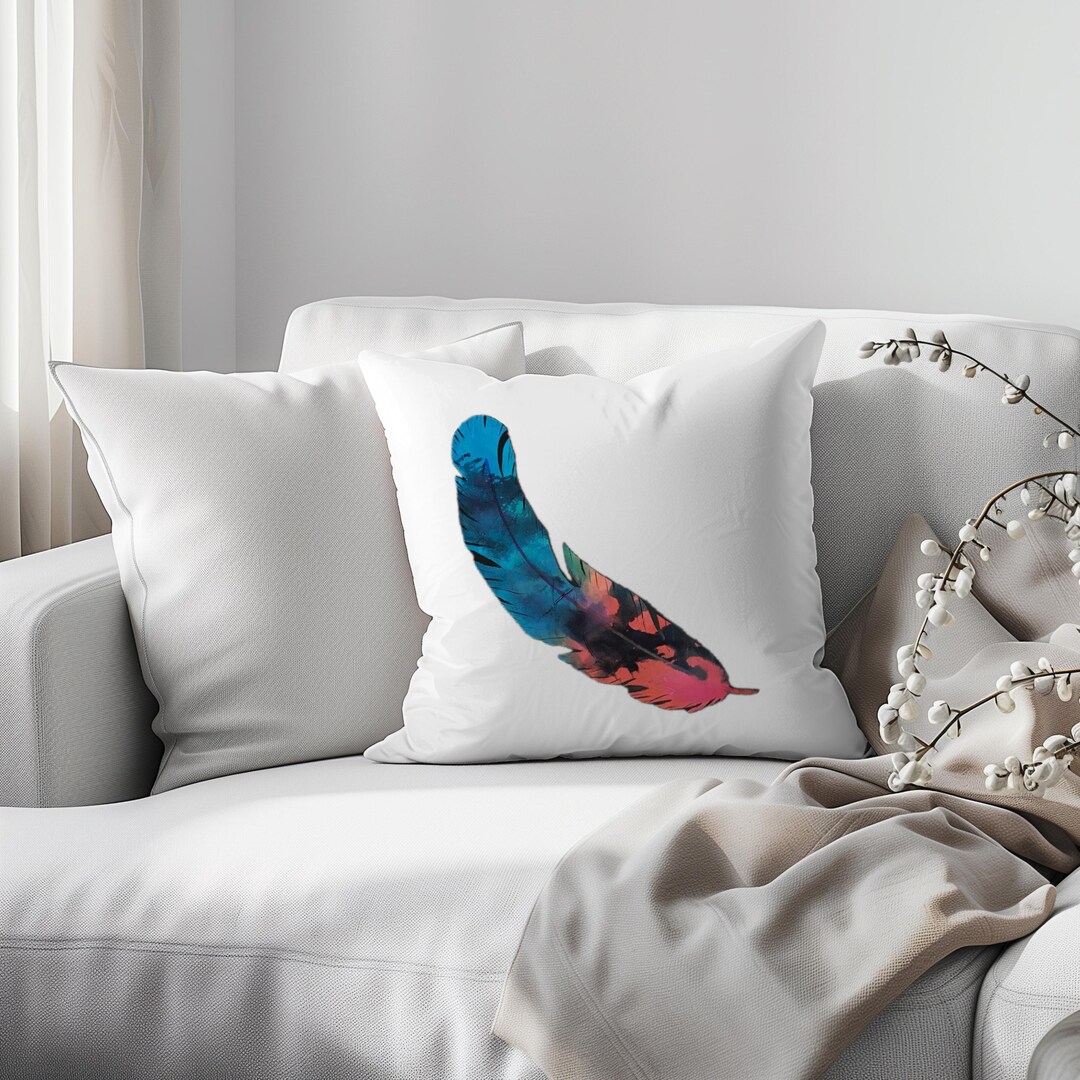 Rainbow Feather Pillow, Neon Feather Throw Pillow, Decorative Feather ...