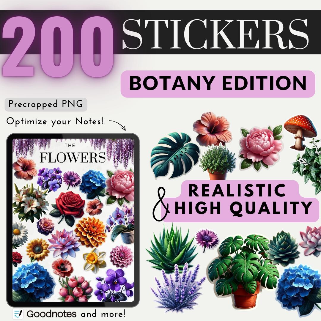 200 REALISTIC & HIGH QUALITY Flower Stickers, Goodnotes Stickers ...