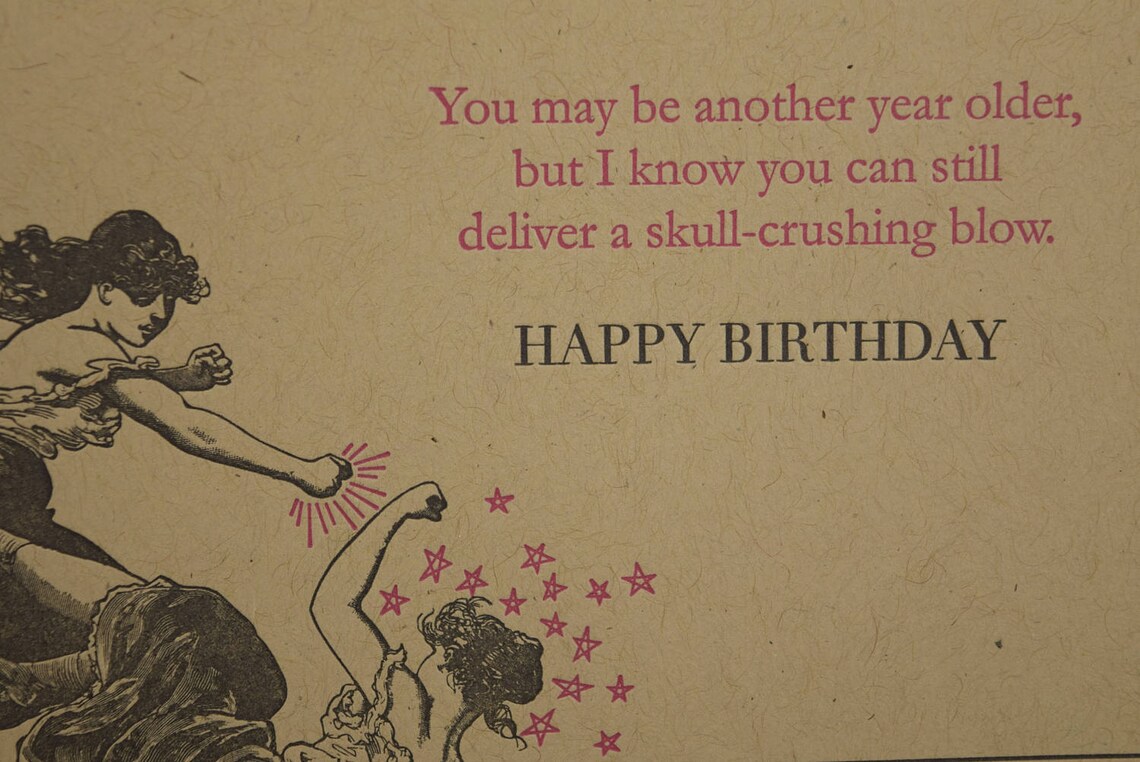 Girl Fight Letterpress Birthday Card - Etsy