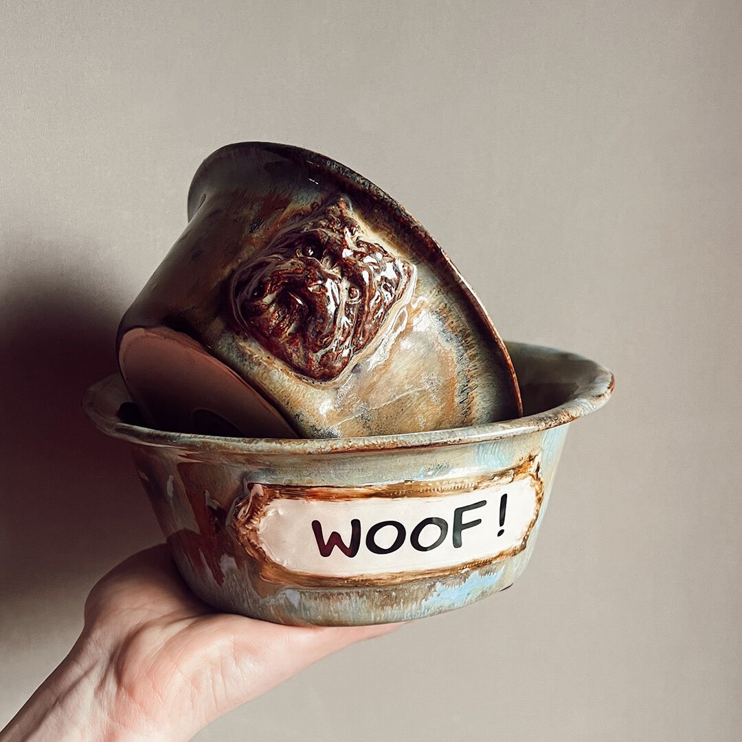 Woof Handcrafted Ceramic Dog Food Water Bowl 2-piece Set - Etsy