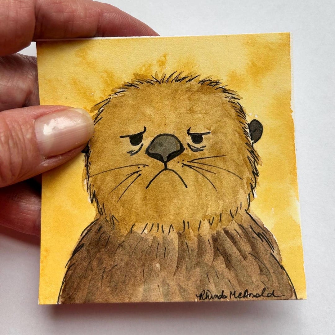 Otter – Grumpy Animal With Attitude – Original 3x3” Watercolor Painting ...