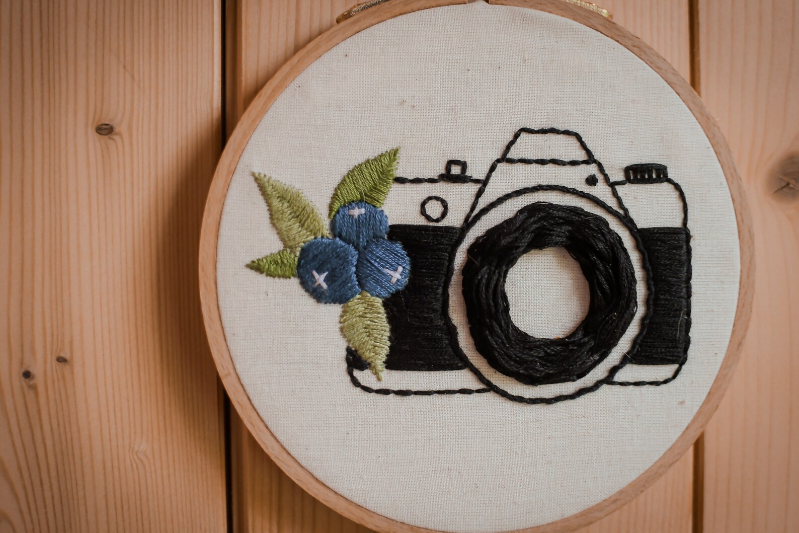 Blueberry and Camera Embroidery | Finished Embroidery Hoop 5 Inches ...