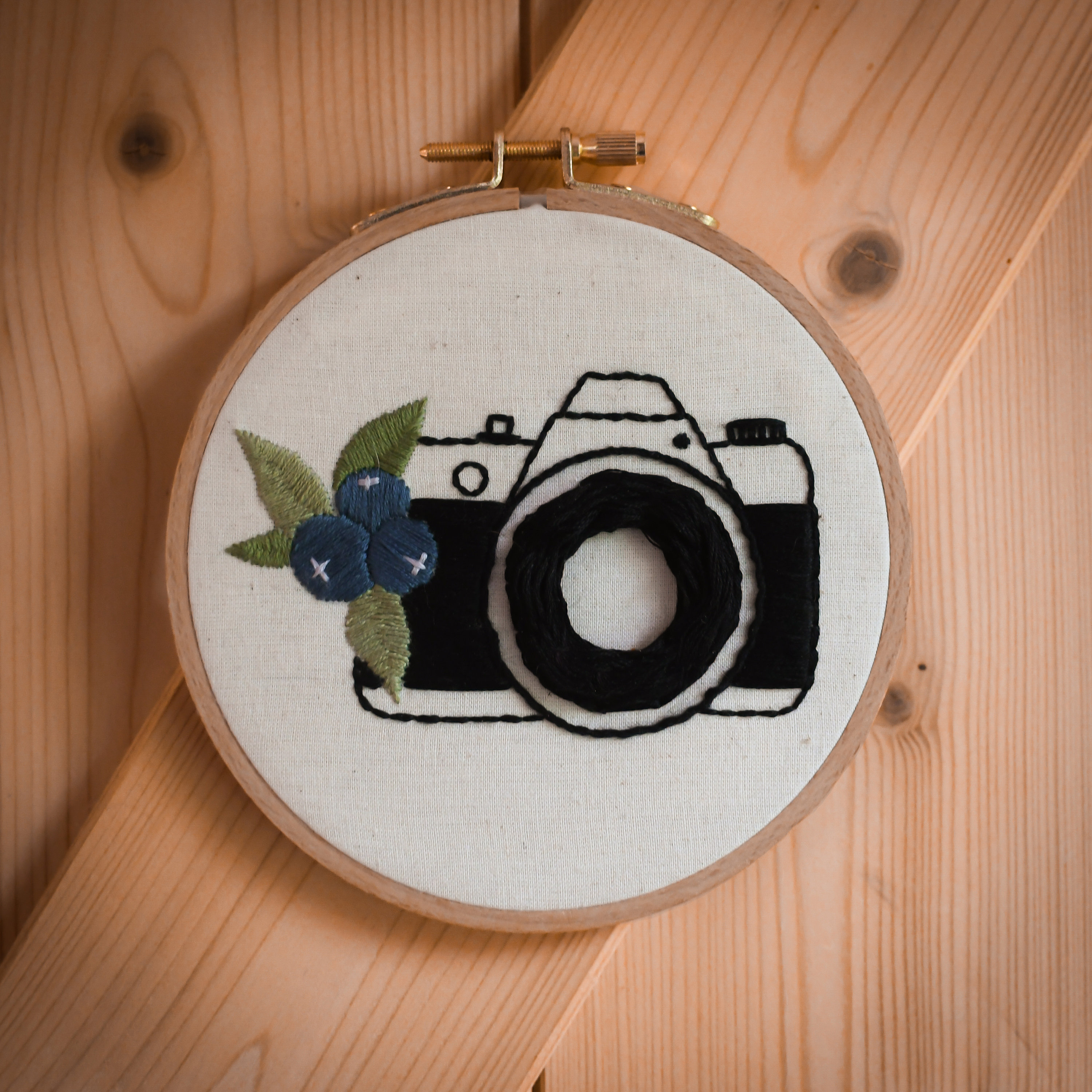 Blueberry and Camera Embroidery Finished Embroidery Hoop 5 Inches ...