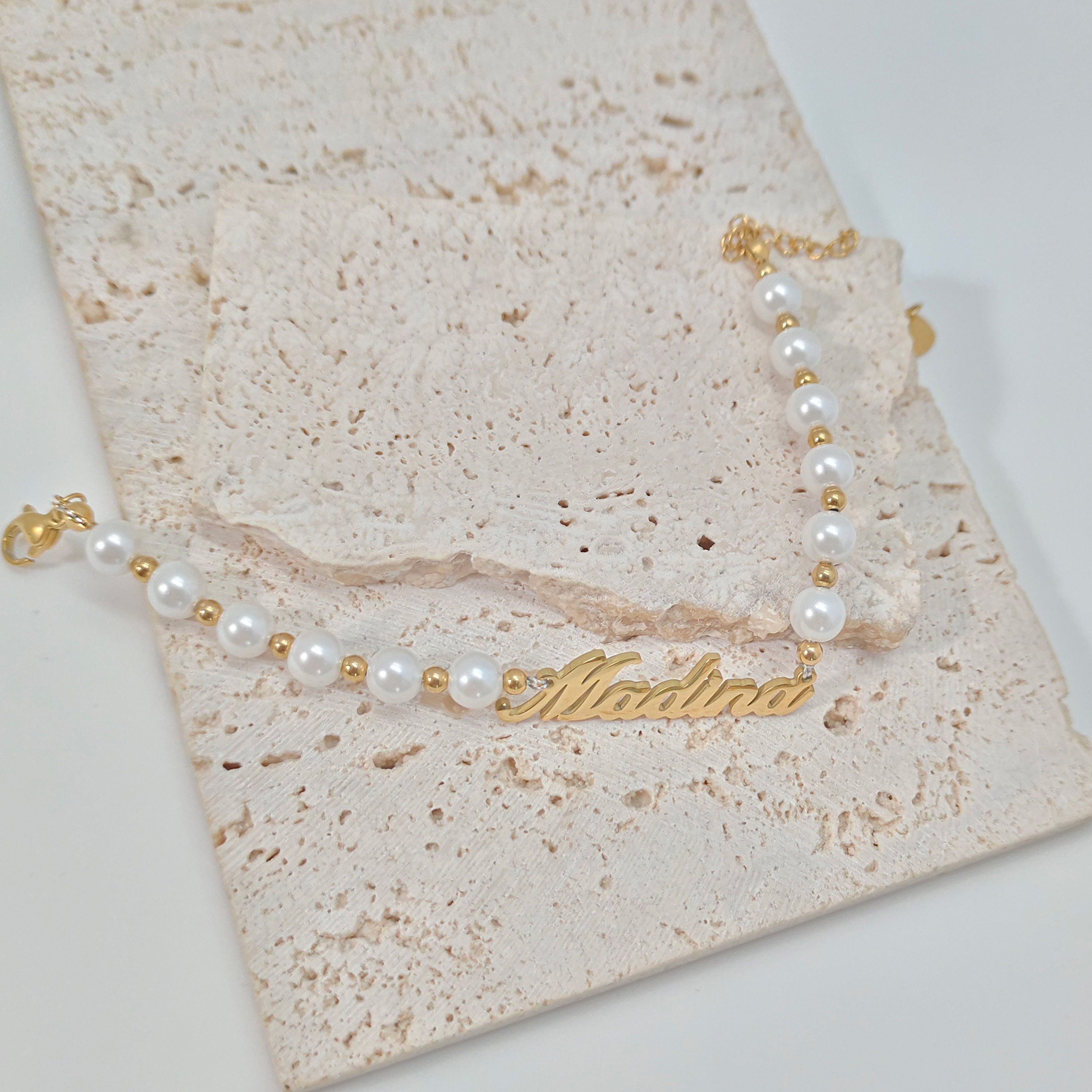 Customized Name Bracelet, Personalized Pearl Name Bracelet, Pearl ...