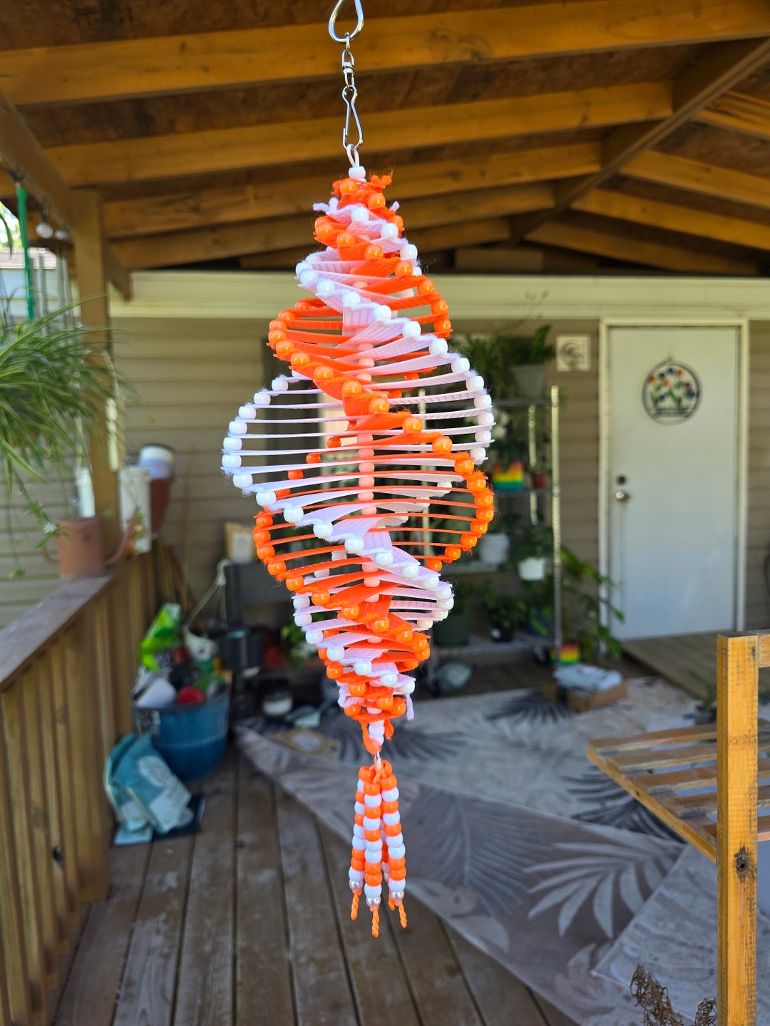 CREAMSICLE Bright Orange & White Wind Spinner Twirly Porch Decor Summer ...