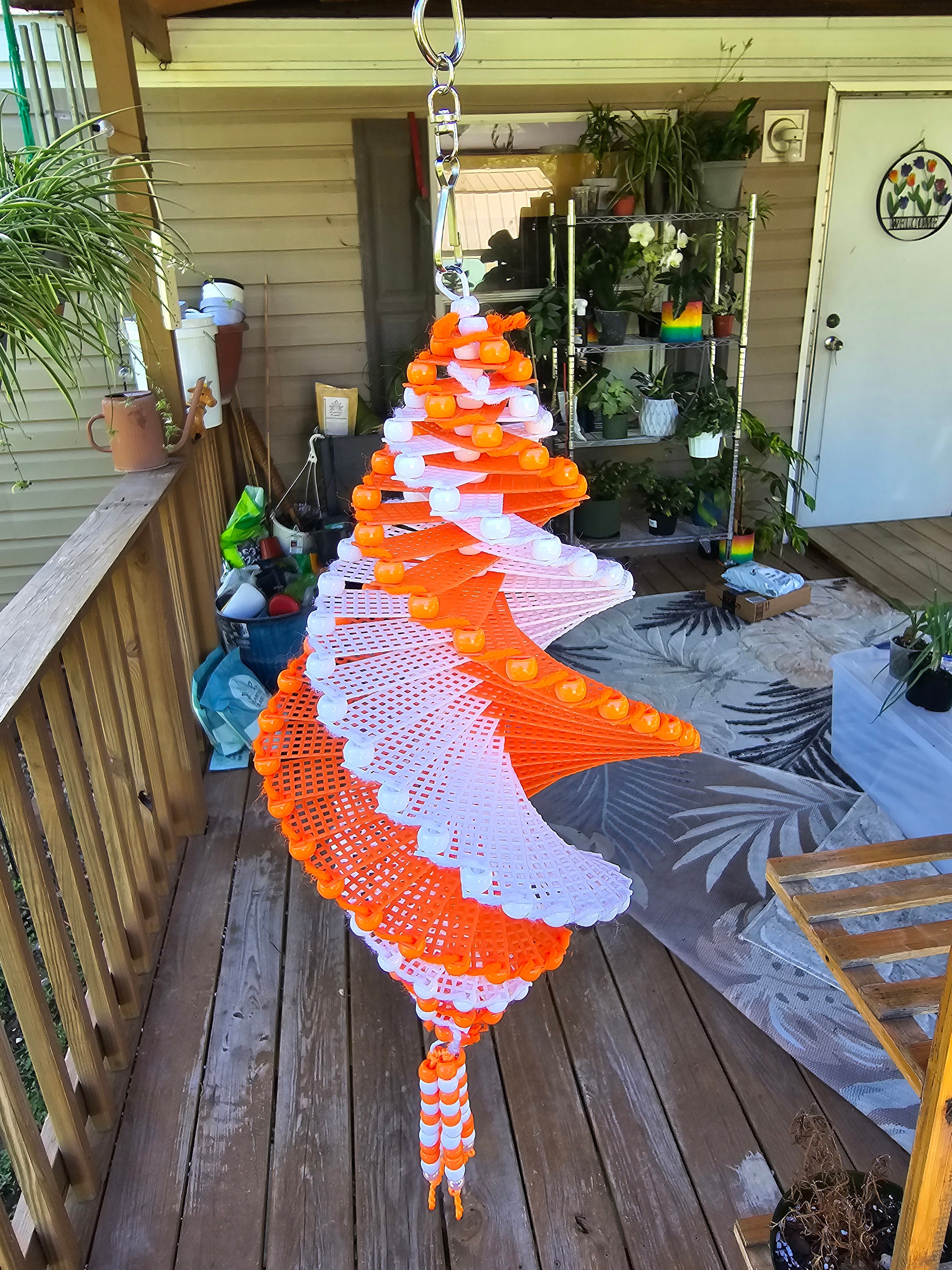 CREAMSICLE Bright Orange & White Wind Spinner Twirly Porch Decor Summer ...