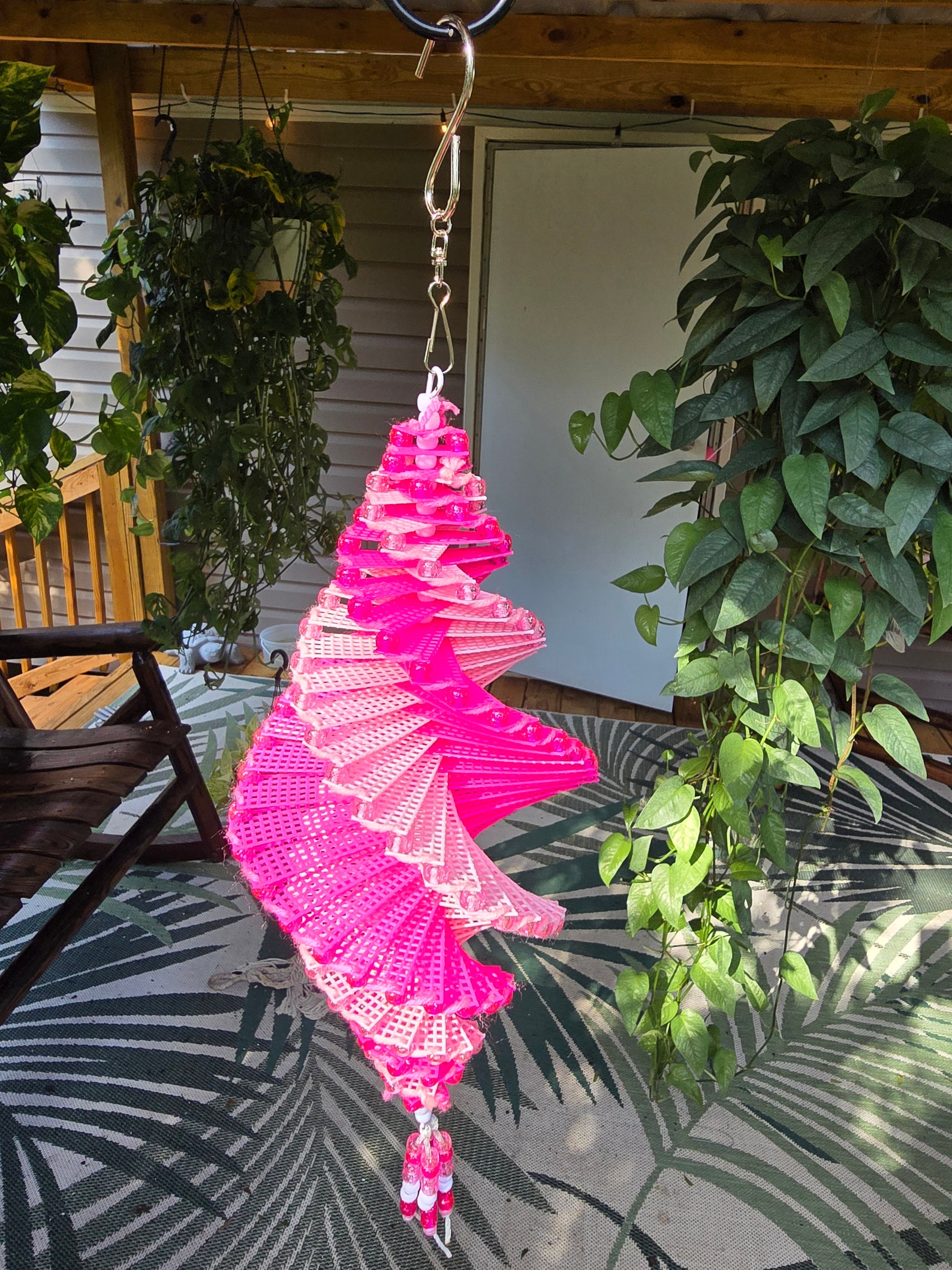 Bright Pink & Light Pink Wind Spinner Glittery Translucent Beadstwirly ...