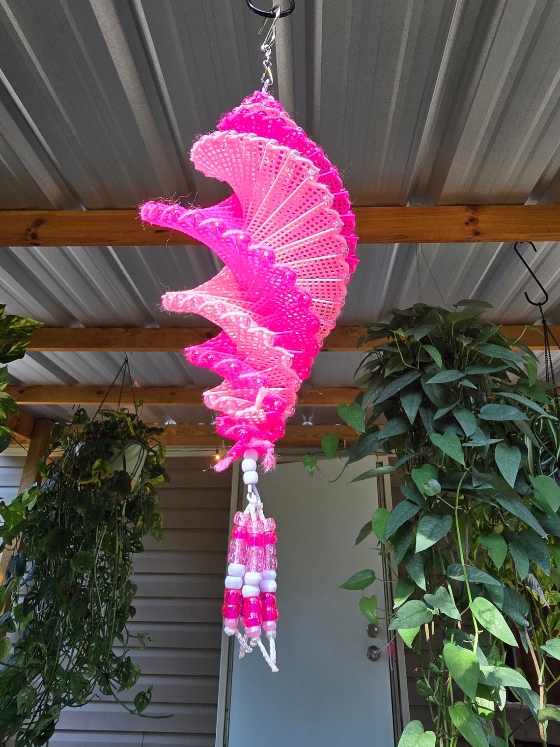 Bright Pink & Light Pink Wind Spinner Glittery Translucent Beadstwirly ...