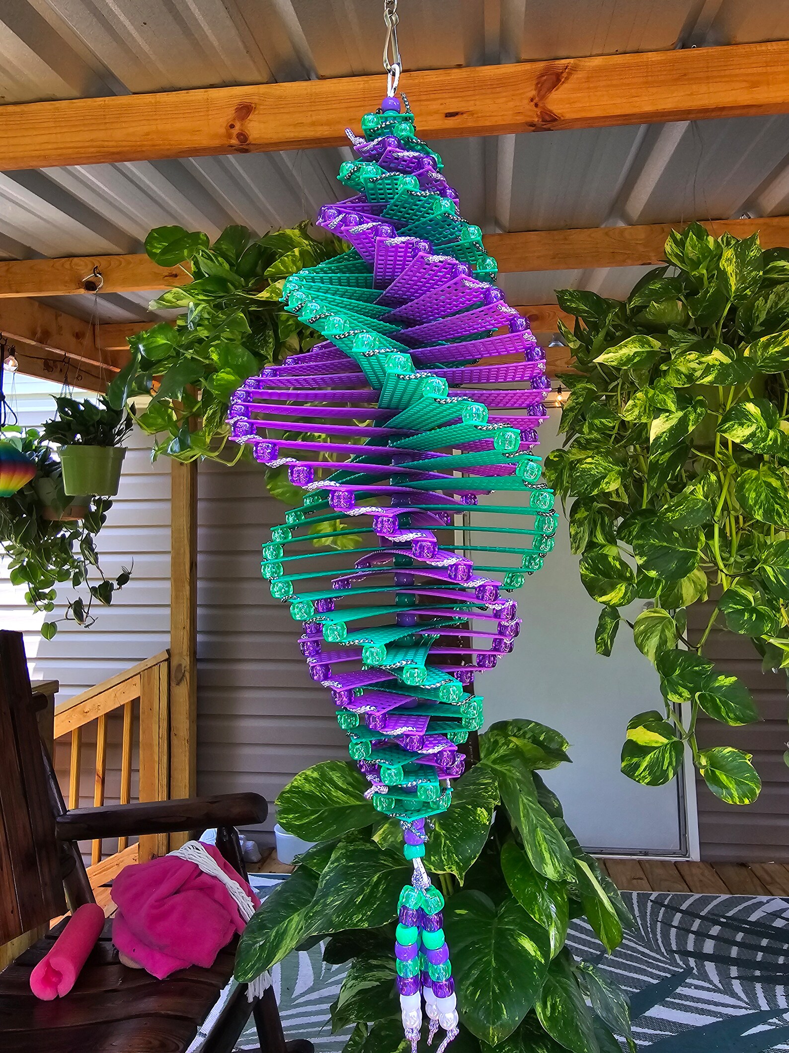 Green & Purple W/ Glittery Transparent Beads Wind Spinner Twirly Porch ...