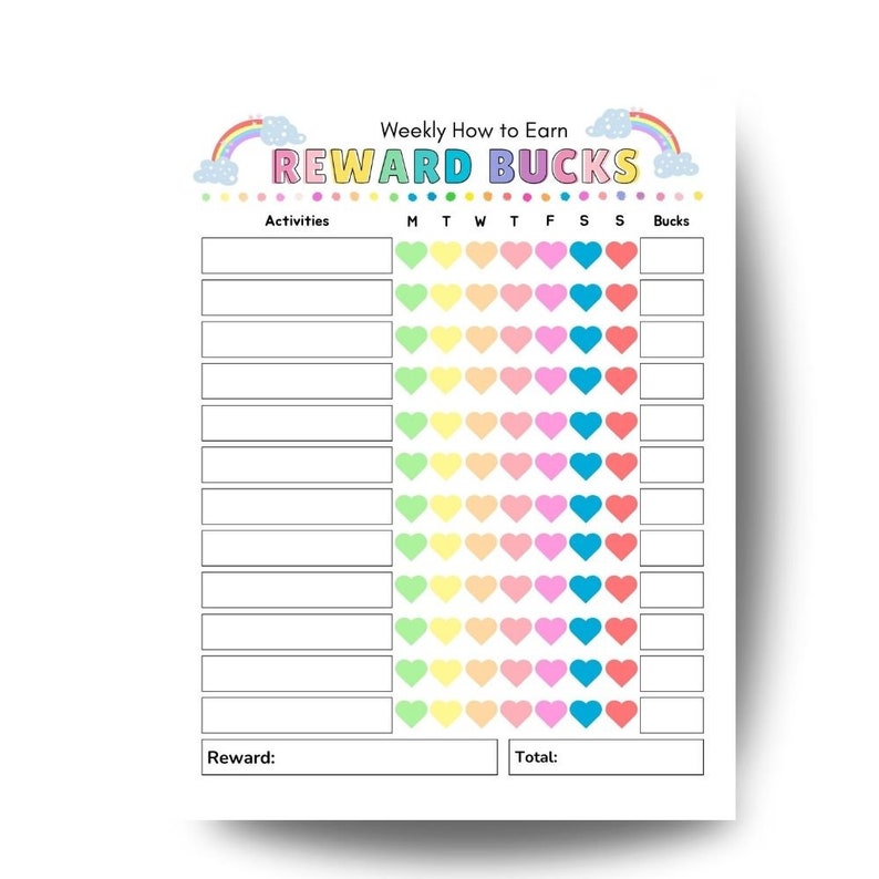 Kids Reward Bucks Template, Task Chart for Kids, Reward Bucks for Kids ...