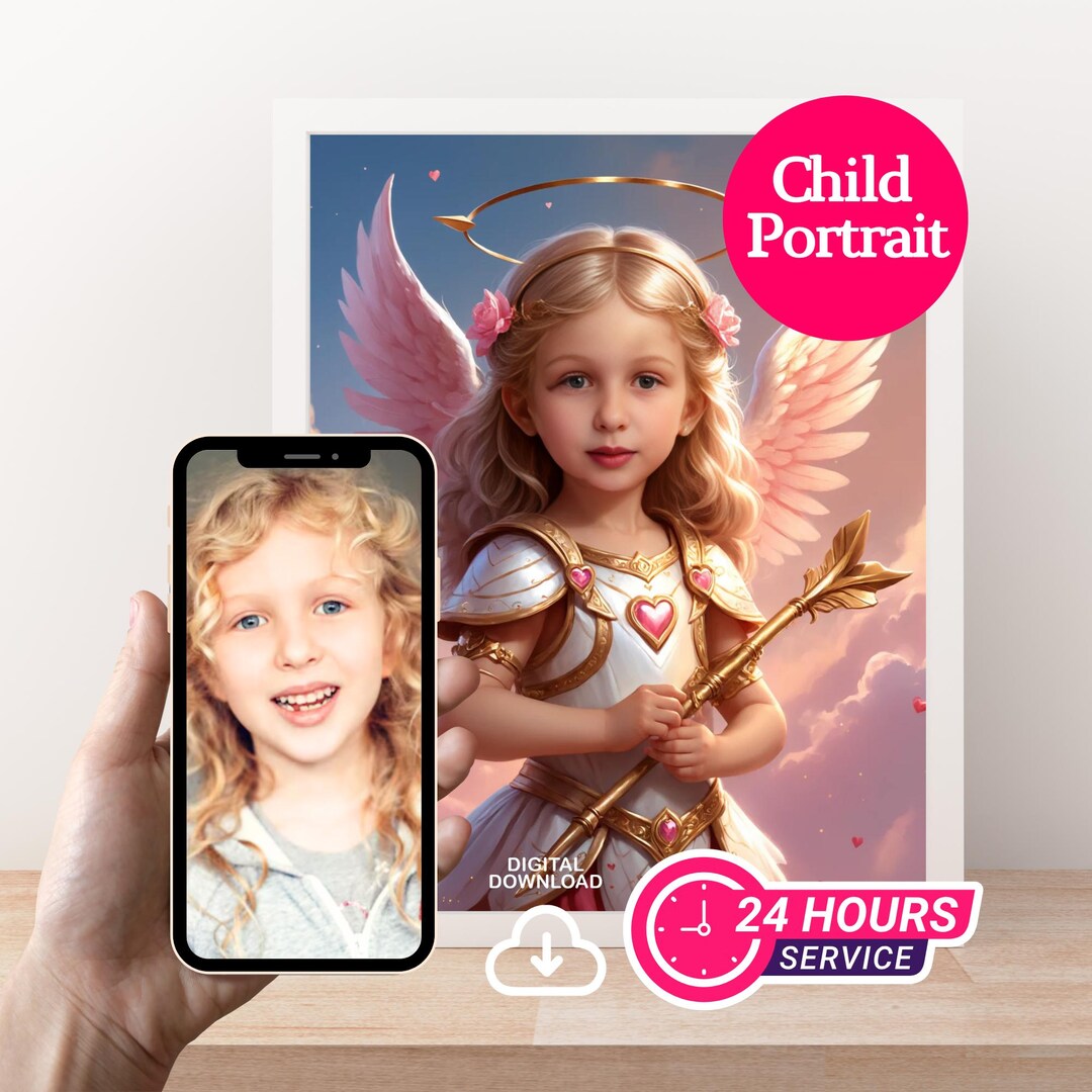 Custom Portrait Gift Child, Princess Child Portrait From Photo, Girl ...