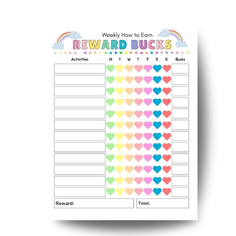 Reward Bucks Template, Reward Chart for Toddler, Reward System Kids ...