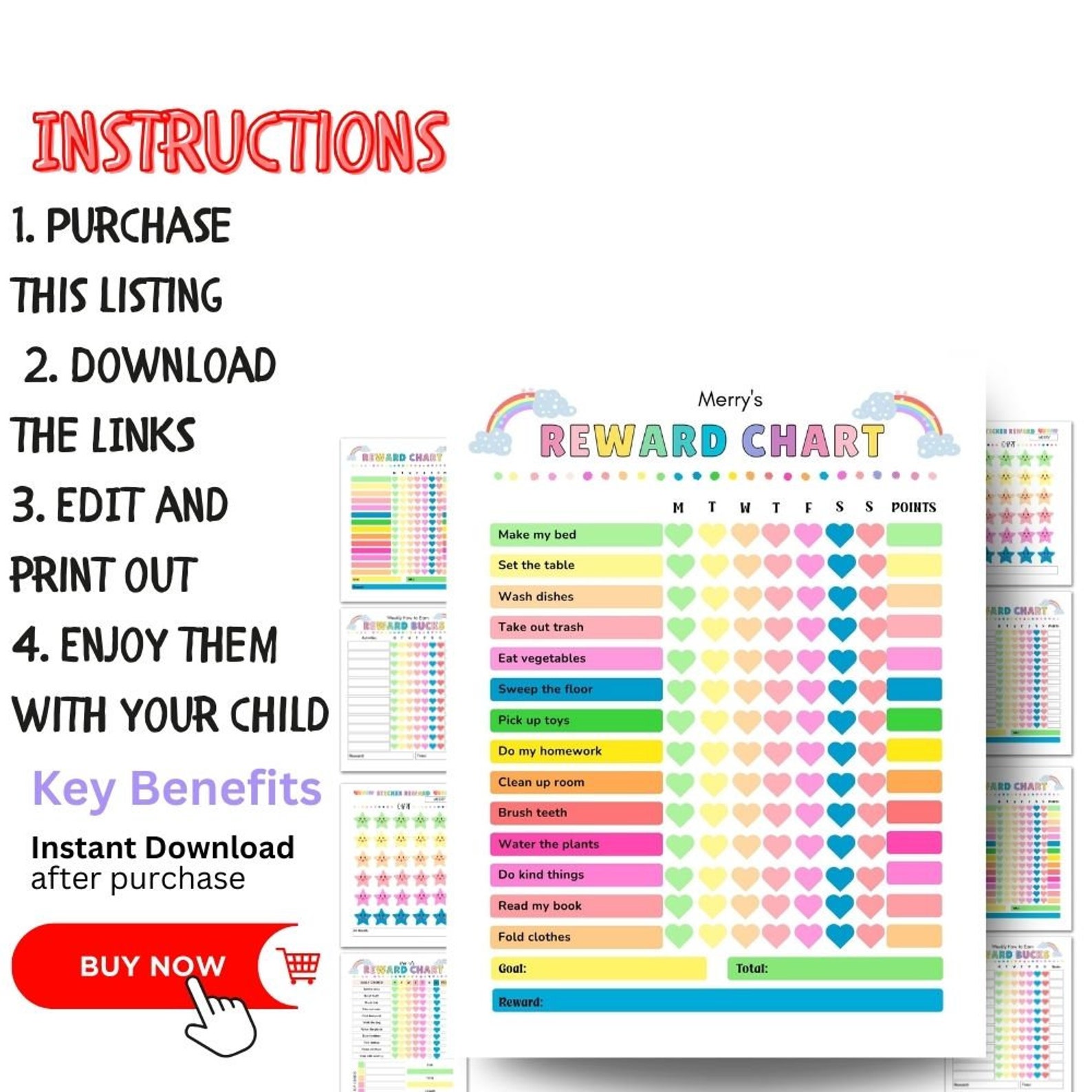 Reward Bucks Template, Reward Chart for Toddler, Reward System Kids ...