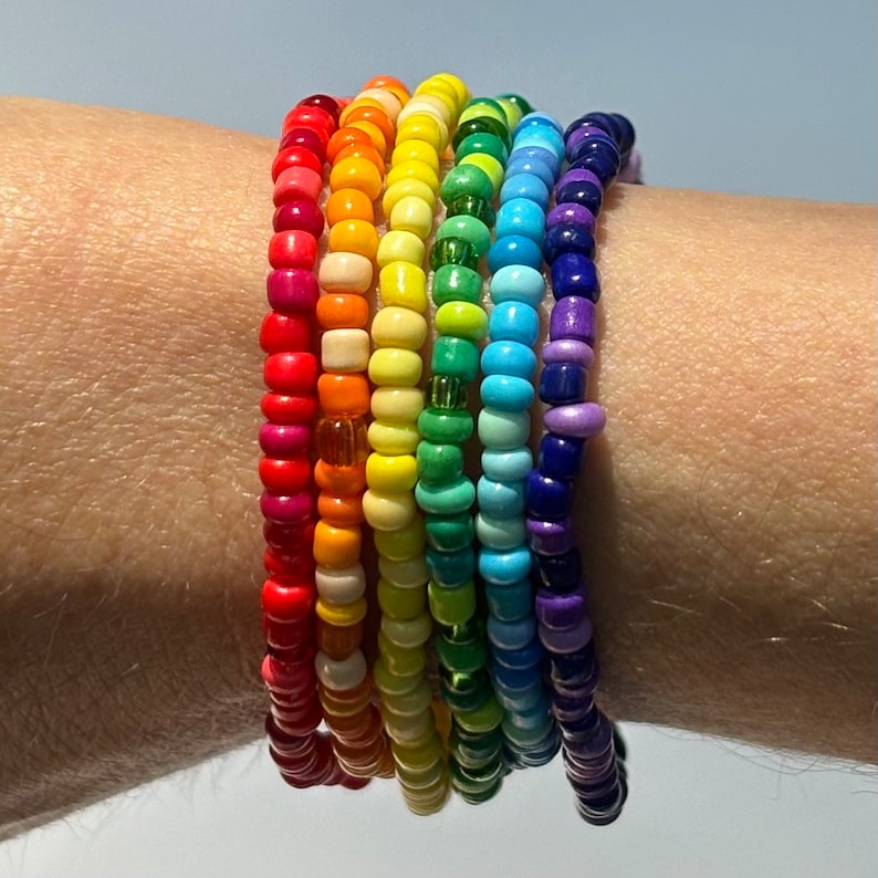 Rainbow Pride Set of 6 Stacked Seed Bead Bracelets - Etsy