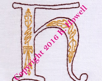 F Hand Embroidery Pattern Medieval Letter Monogram Font | Etsy