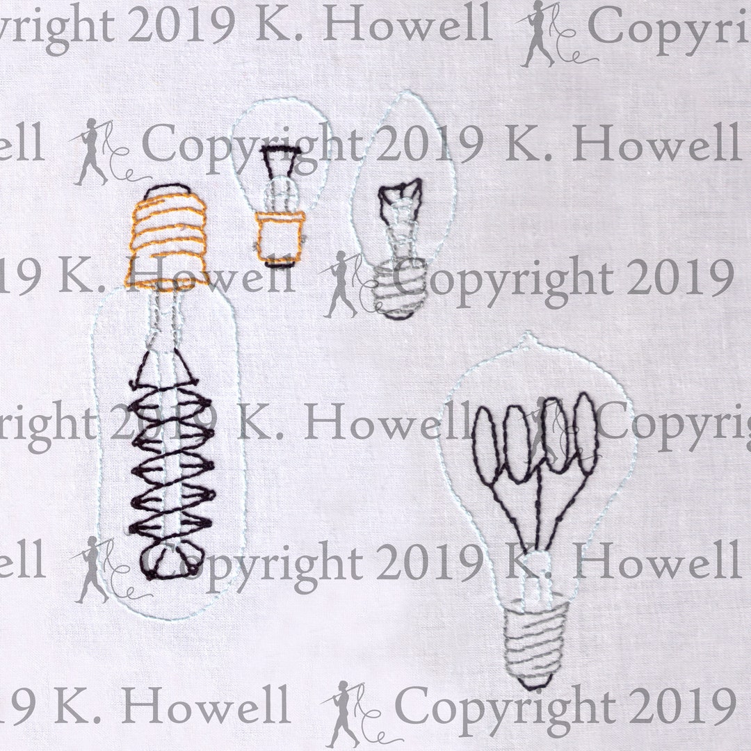 Light Bulbs Hand Embroidery Pattern, Traditional, Vintage, Antique ...