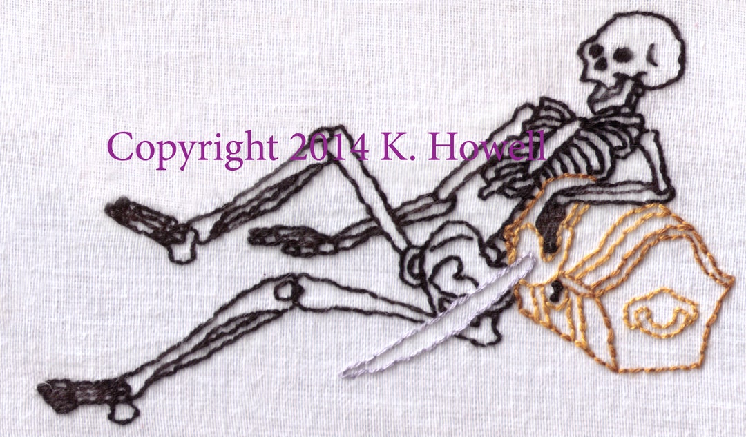 Skeleton Hand Embroidery Pattern, Treasure, Bones, Dead, Chest, Pirate ...