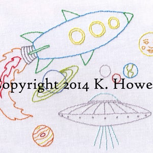 Space Hand Embroidery Pattern, Astronaut, UFO, Planets, Solar System ...